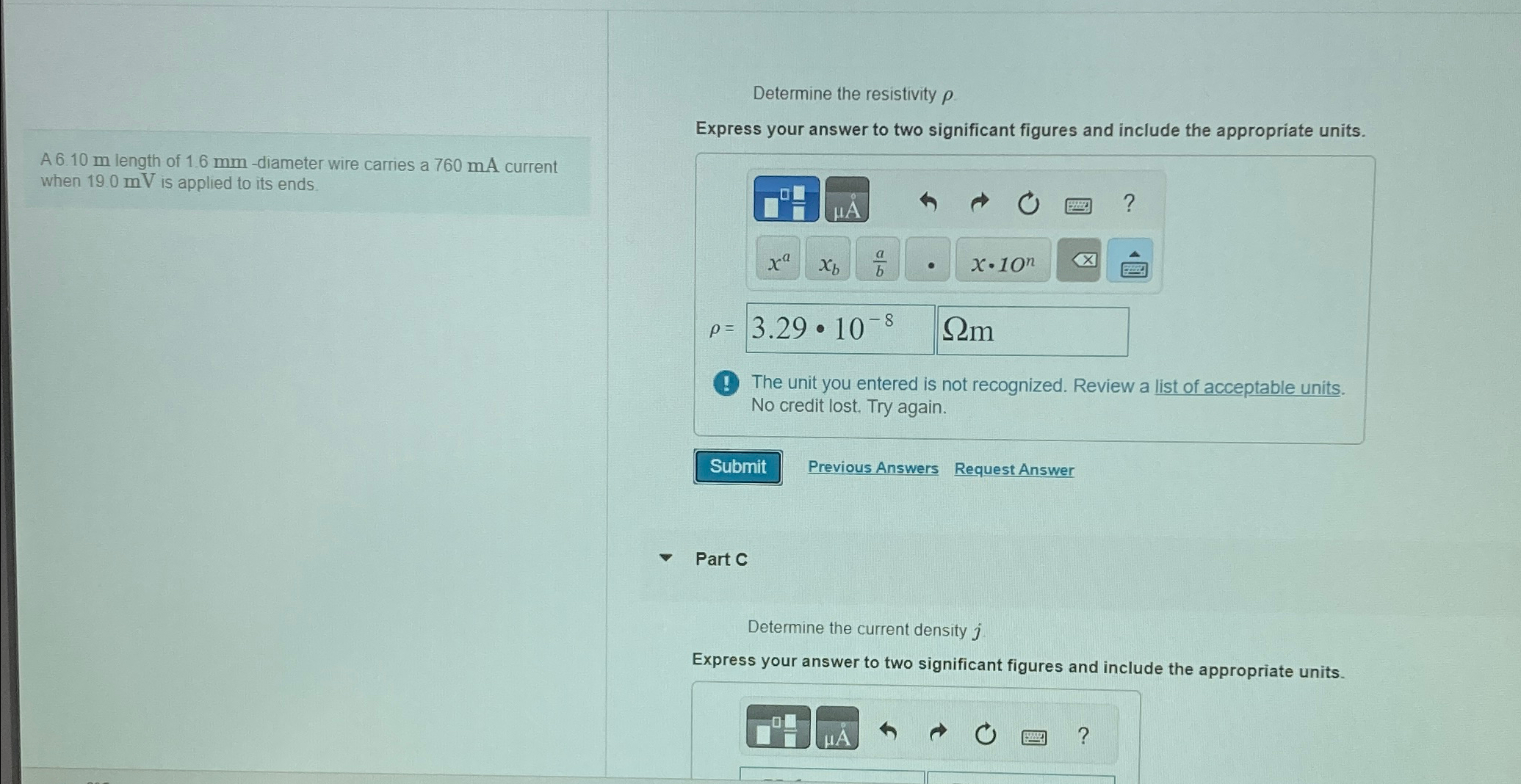 Solved Determine the resistivity ρExpress your answer to two | Chegg.com
