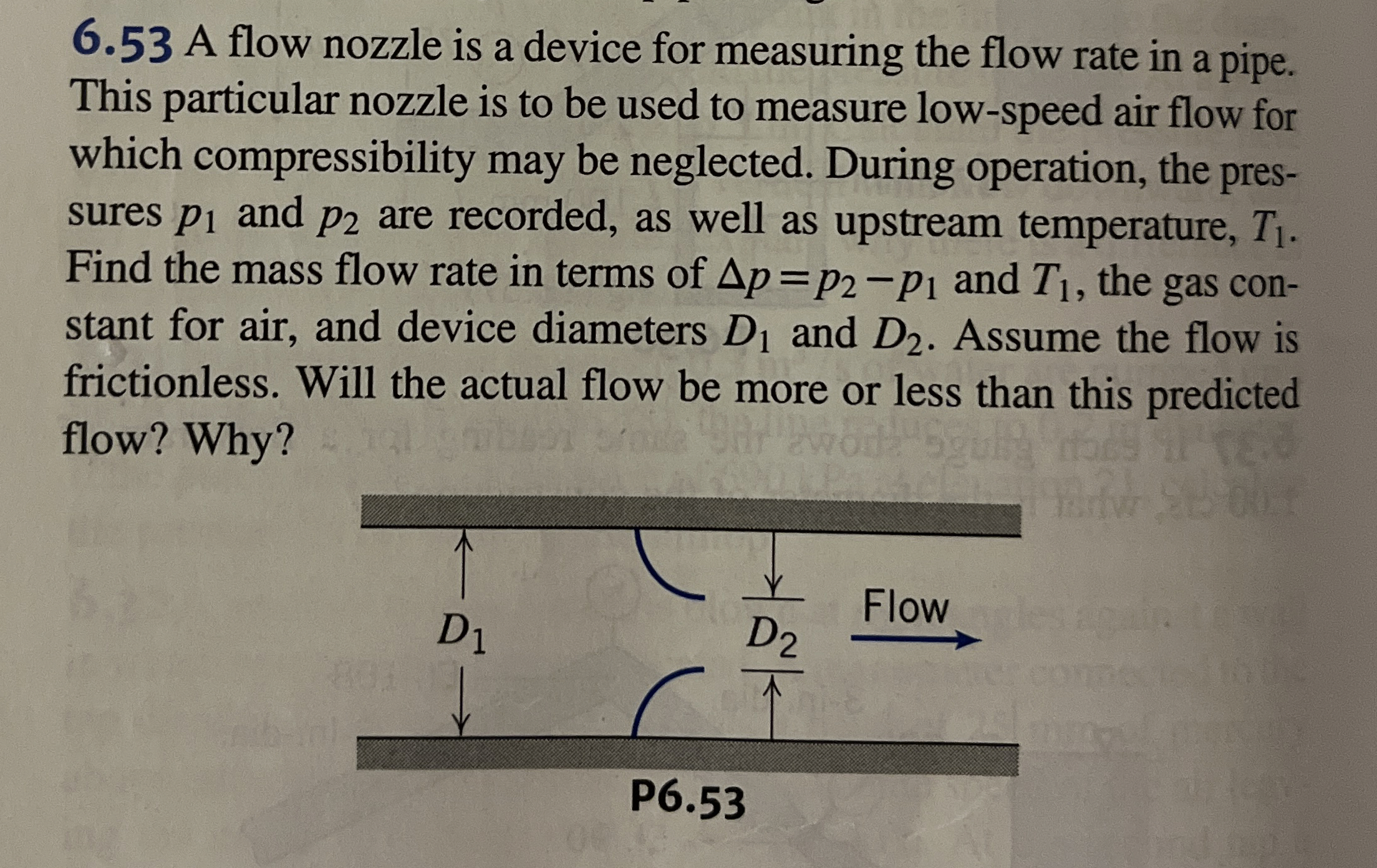 Solved 6.53 ﻿A flow nozzle is a device for measuring the | Chegg.com
