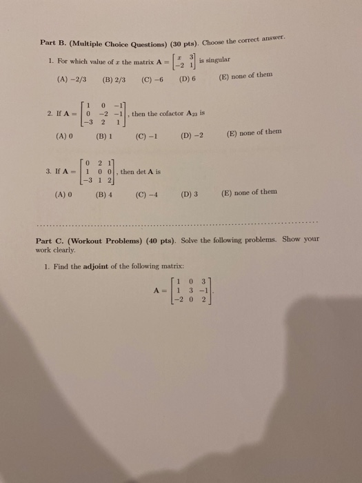 Solved Part B. (Multiple Choice Questions) (30 pts). Choose | Chegg.com