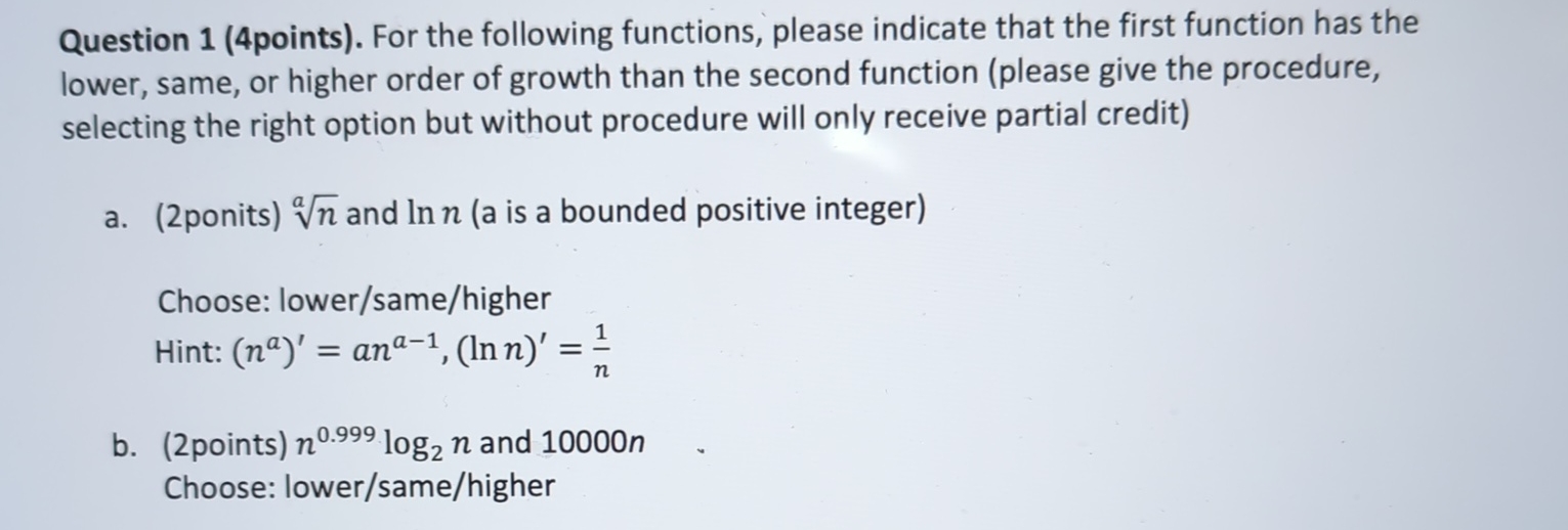 Solved Question 1 (4points). For the following functions, | Chegg.com