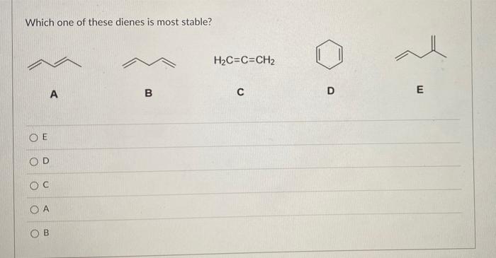 Solved Which one of these dienes is most stable? H2C=C=CH2 A | Chegg.com