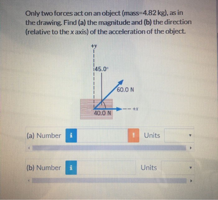 Solved Only two forces act on an object (mass=4.82 kg), as | Chegg.com