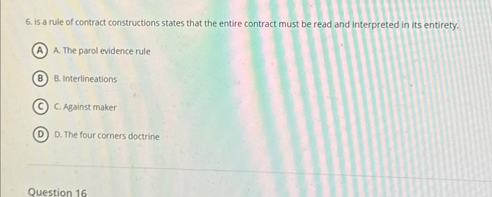 Solved is a rule of contract constructions states that the | Chegg.com