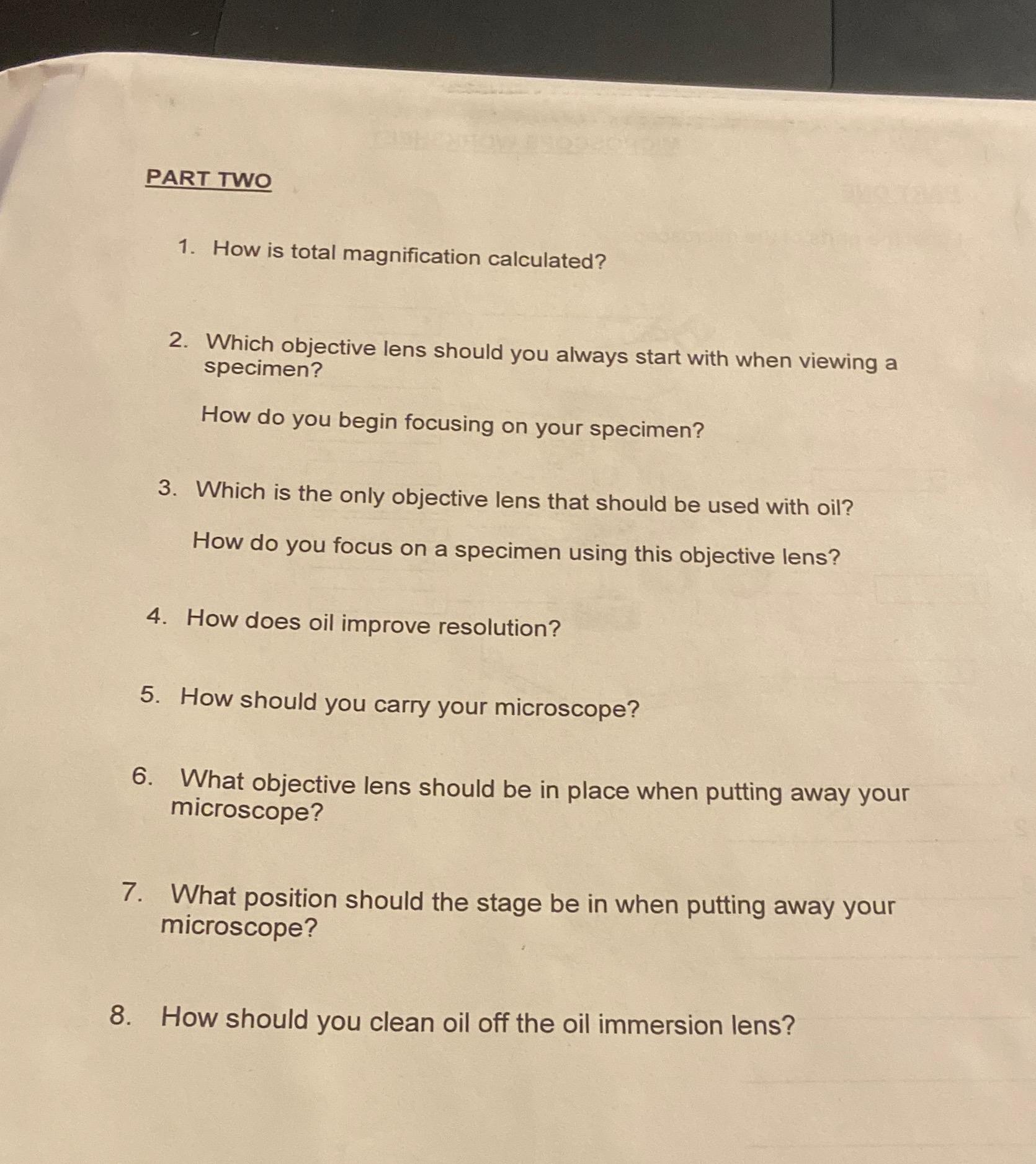 Solved PART TWOHow is total magnification calculated?Which | Chegg.com