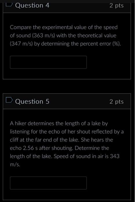 Solved Compare the experimental value of the speed of sound | Chegg.com