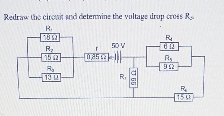Solved Redraw the circuit and determine the voltage drop | Chegg.com