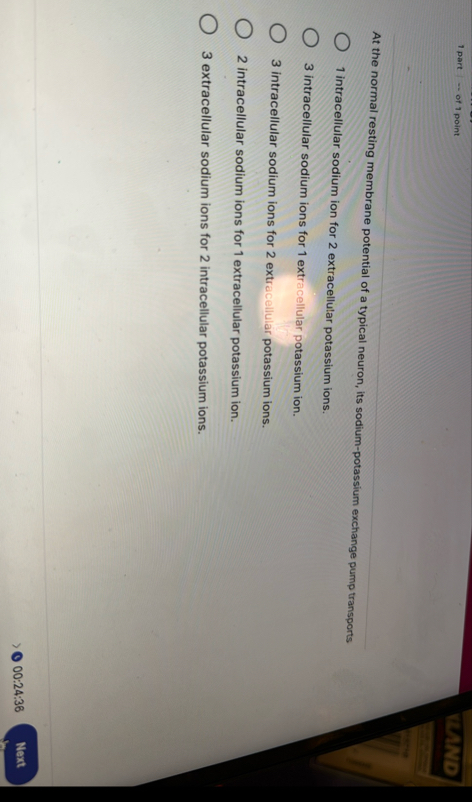 Solved 1 ﻿partof 1 ﻿pointAt the normal resting membrane | Chegg.com