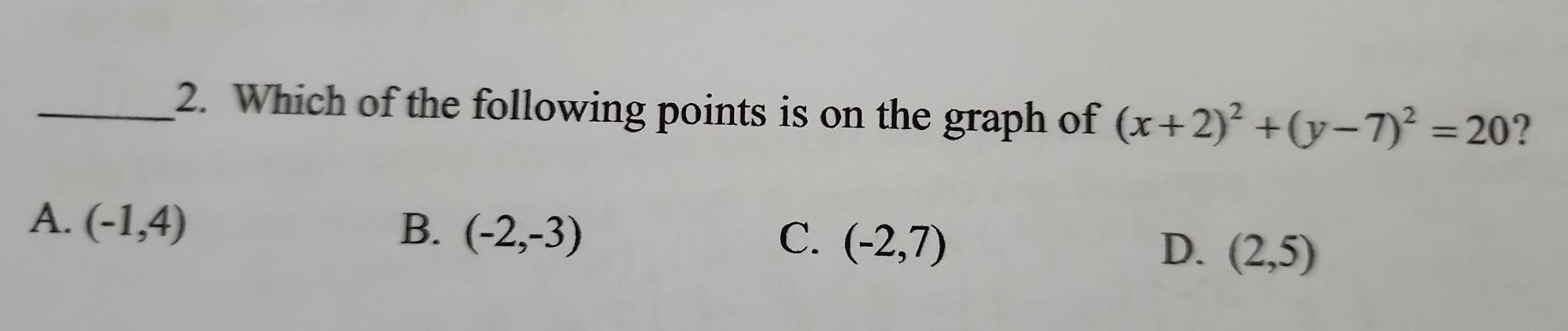Solved 2. Which of the following points is on the graph of | Chegg.com