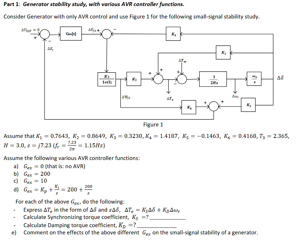 Solved Part 1: Generator stability study, with various AVR | Chegg.com