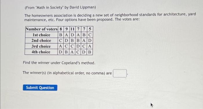 Solved (From "Math in Society by David Lippman) The | Chegg.com