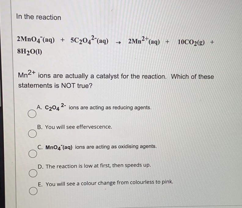 Solved In the reaction 2MnO4 (aq) + 5C2042-(aq) 8H2O(1) | Chegg.com