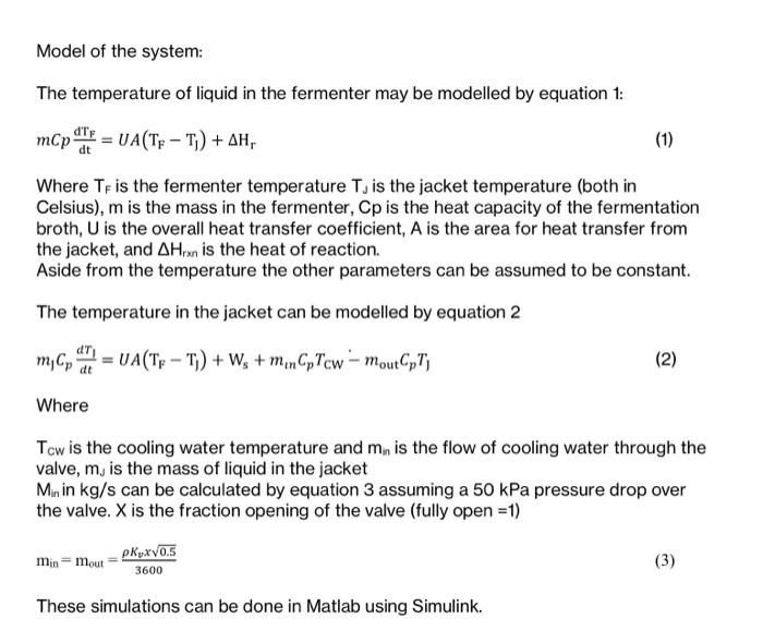 Assignment: cascade control of fermenter temperature | Chegg.com