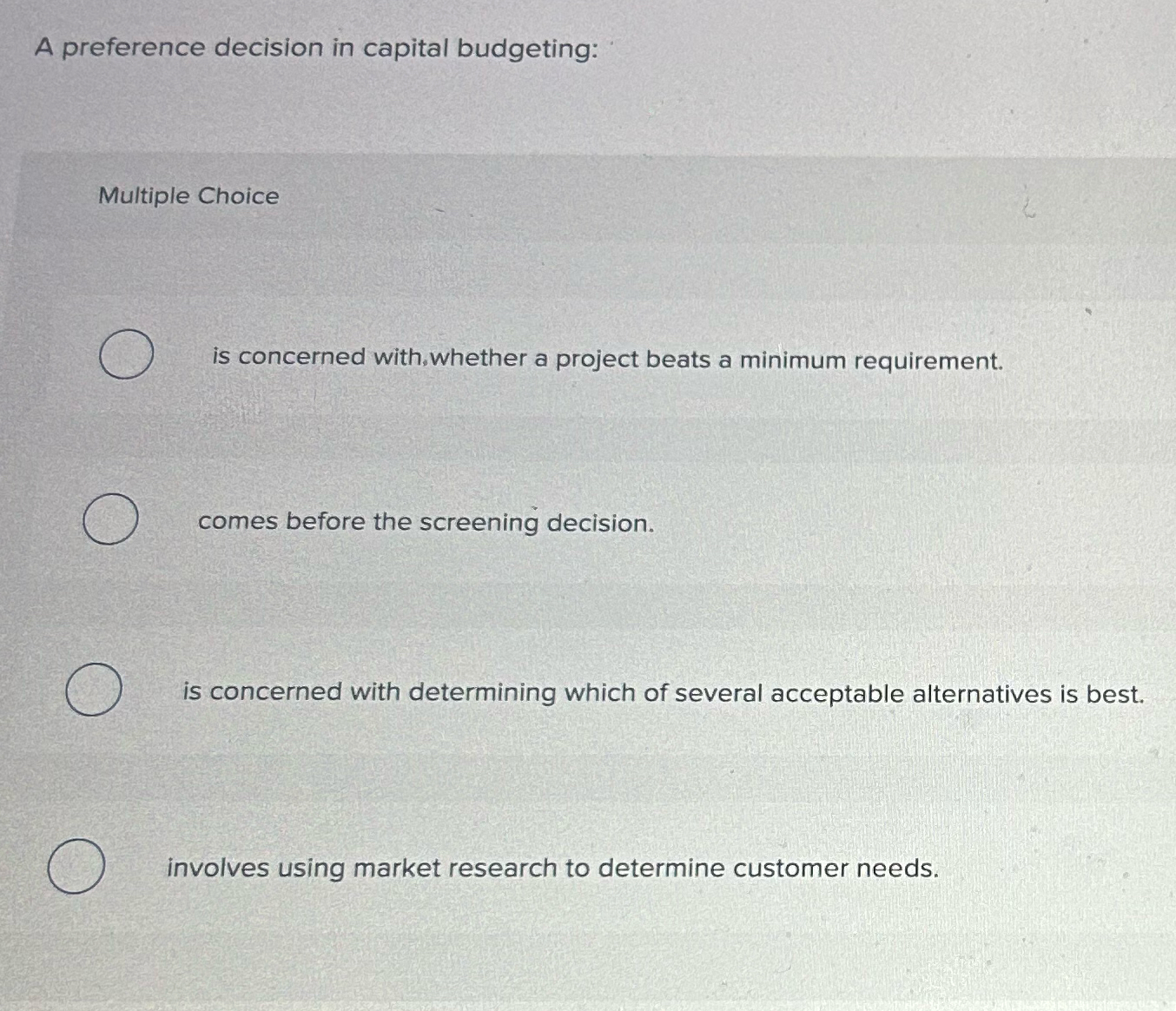 Solved A preference decision in capital budgeting:Multiple | Chegg.com