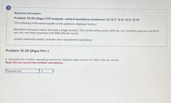 Solved Required information Problem 12-25 (Algo) CVP | Chegg.com