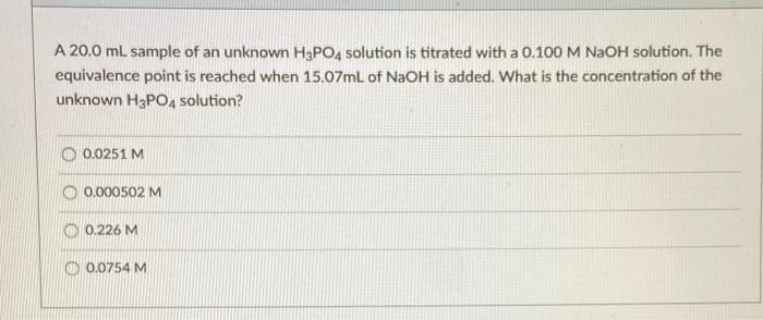 Solved A 20.0 mL sample of an unknown H3PO4 solution is | Chegg.com