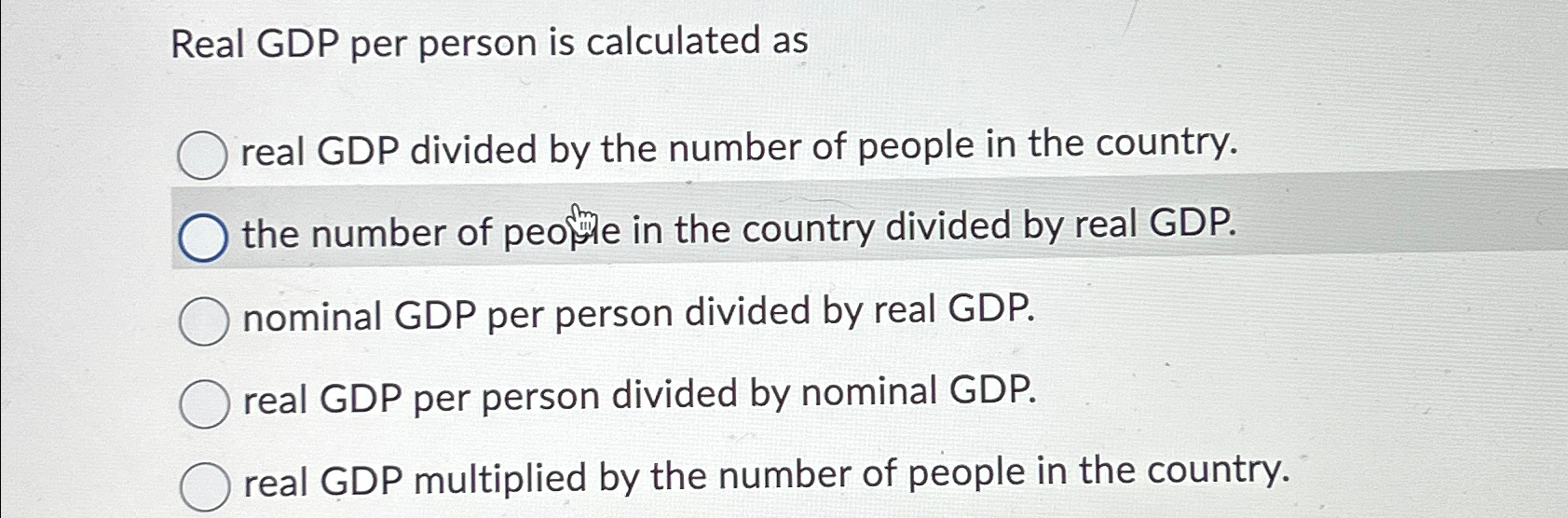 Solved Real GDP per person is calculated asreal GDP divided | Chegg.com