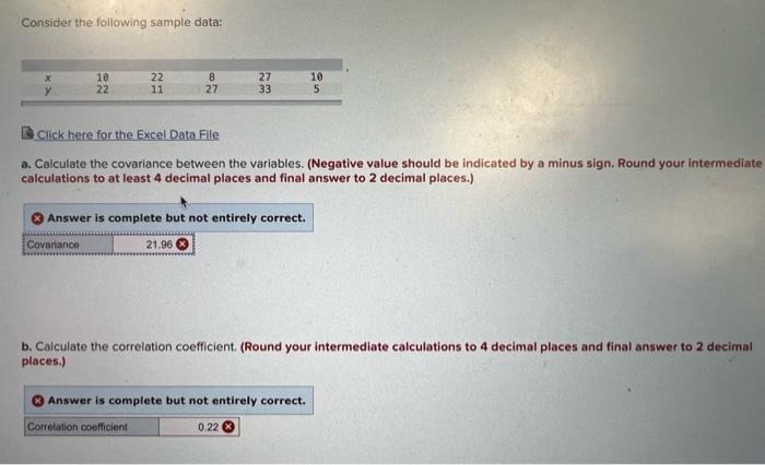 Solved Consider the following sample data: Click here for | Chegg.com
