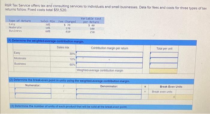 Solved R\&R Tax Service offers tax and consulting services | Chegg.com