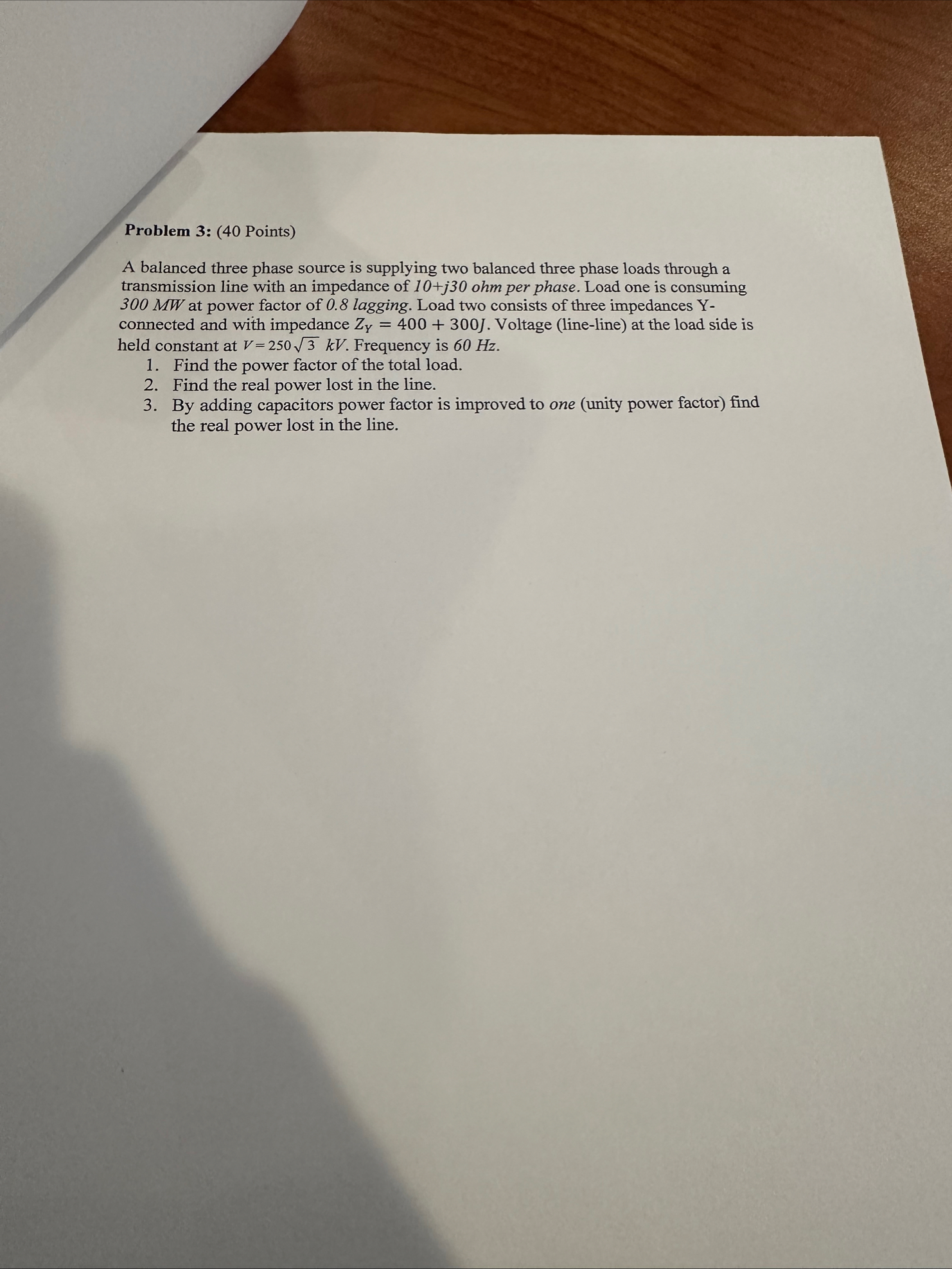 Solved Problem 3: (40 ﻿Points)A balanced three phase source | Chegg.com