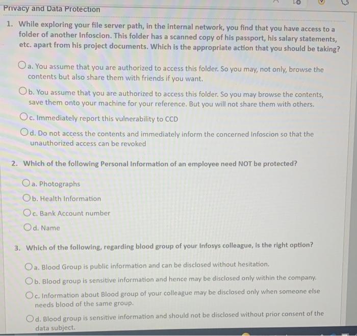 Solved 8 ก Privacy and Data Protection 1. While exploring | Chegg.com