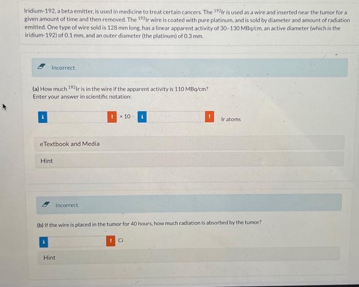 Solved Iridium-192, a beta emitter, is used in medicine to | Chegg.com