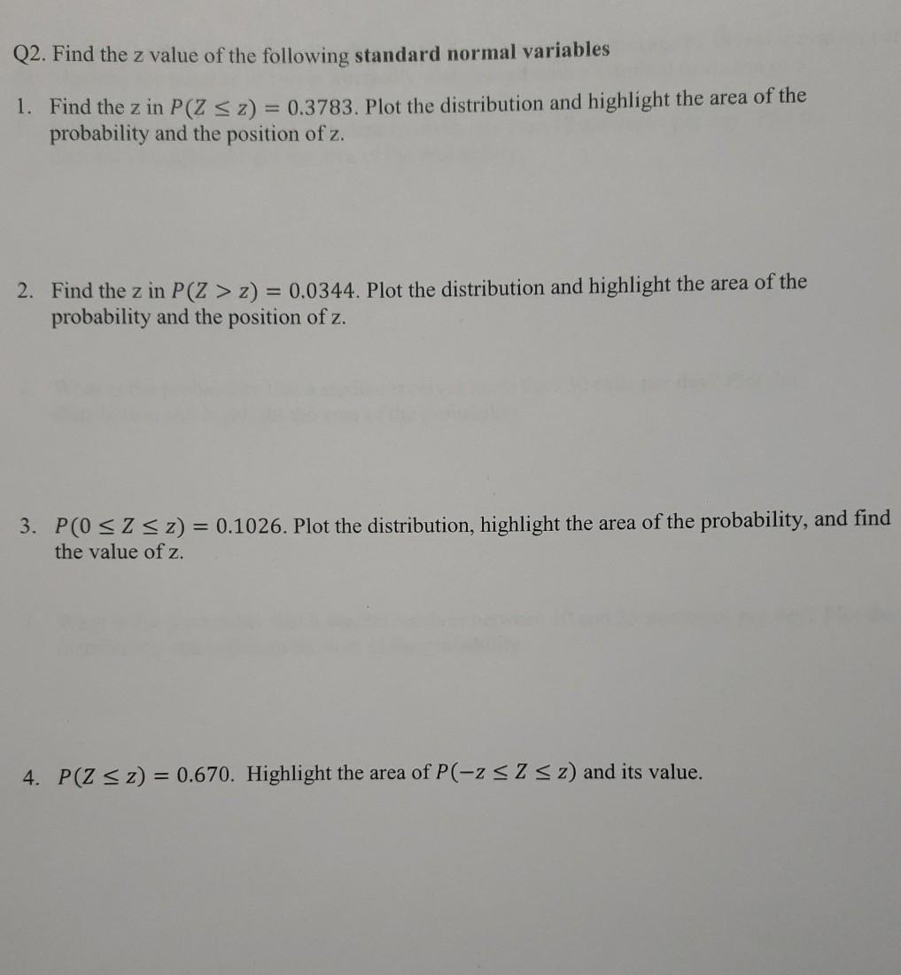 Solved Q2. Find the z value of the following standard normal | Chegg.com