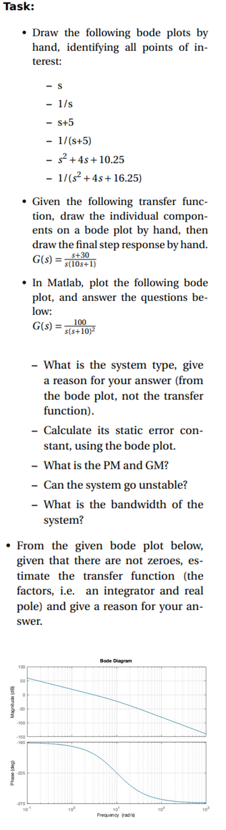 Solved Task:Draw the following bode plots byhand, | Chegg.com