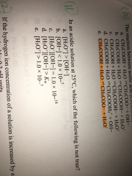 Solved a. CH:COOH + H20-CH2COOH The reaction between acetic | Chegg.com