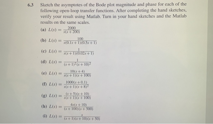 Solved 6.3 Sketch the asymptotes of the Bode plot magnitude | Chegg.com