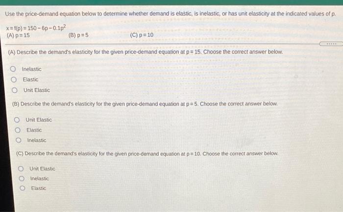 Solved Use the price-demand equation below to determine | Chegg.com