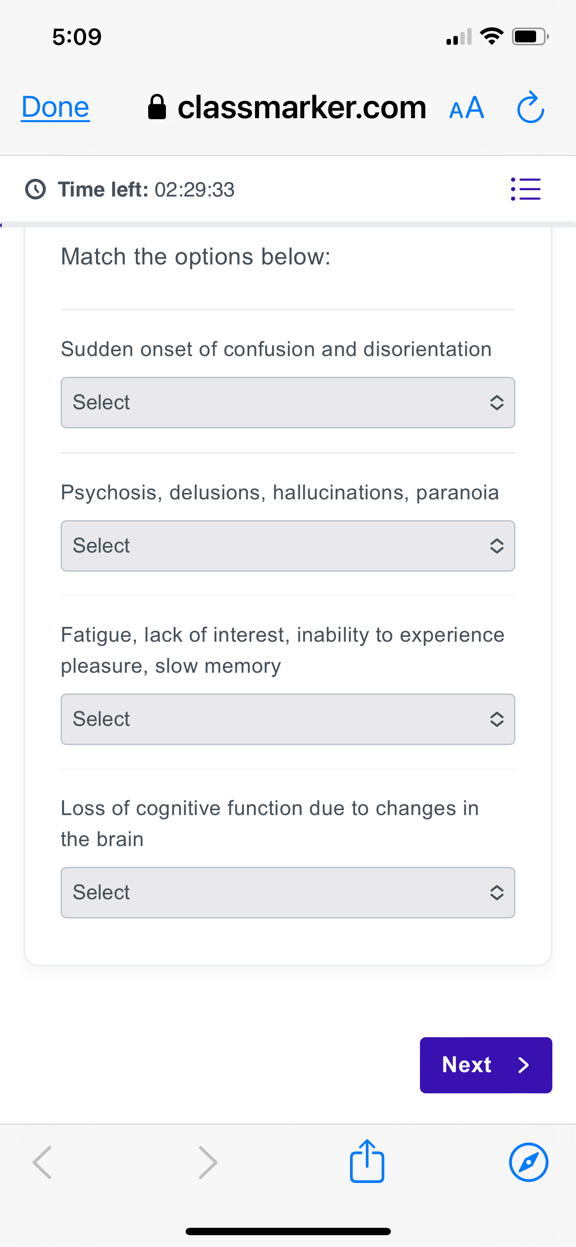 Solved 5:09Done a classmarker.com AA C(1) ﻿Time left: | Chegg.com