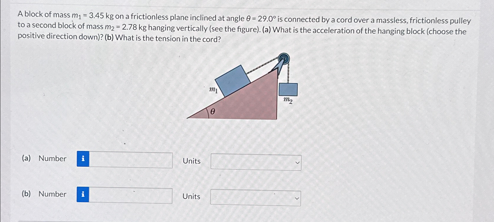 Solved A block of mass m1=3.45kg ﻿on a frictionless plane | Chegg.com