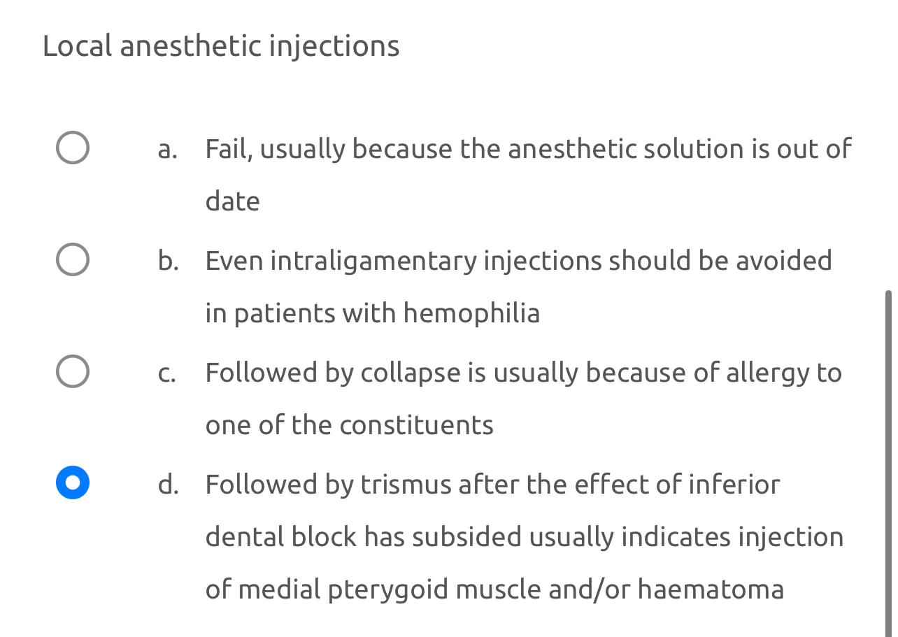 Solved Local anesthetic injectionsa. ﻿Fail, usually because | Chegg.com