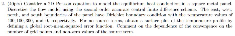 Solved Consider a 2D Poisson equation to model the | Chegg.com