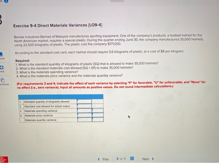 Solved Exercise 9-4 Direct Materials Variances (LO9-4) | Chegg.com