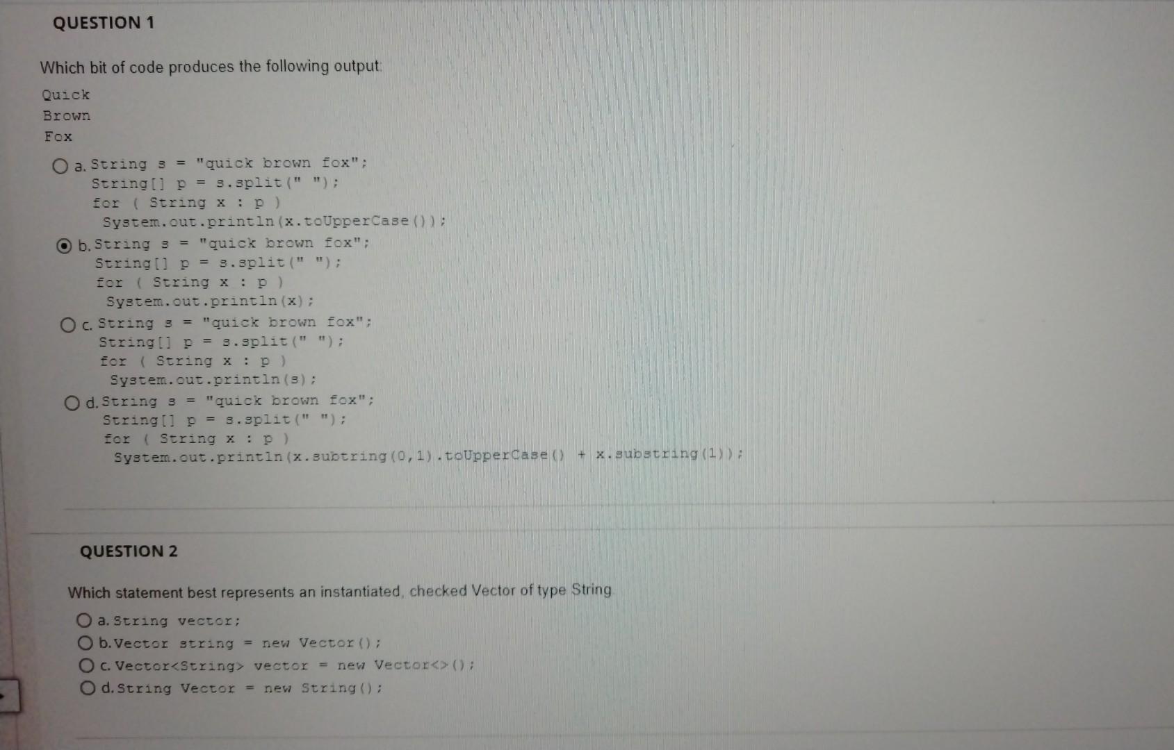 Solved Which bit of code produces the following output: | Chegg.com