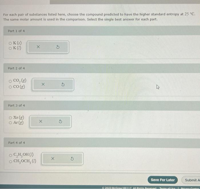 Solved For each pair of substances listed here, choose the | Chegg.com