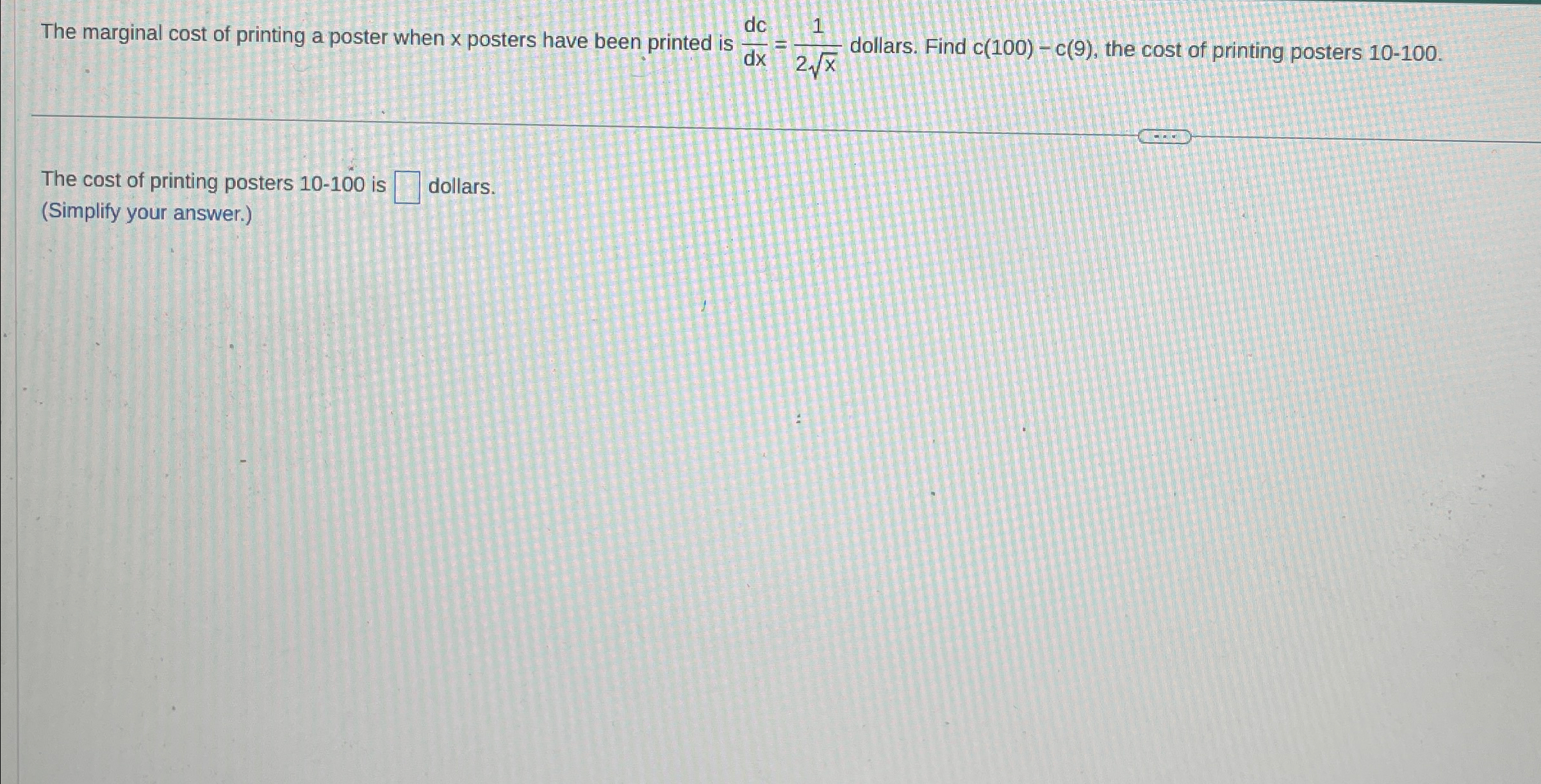Solved The marginal cost of printing a poster when x | Chegg.com