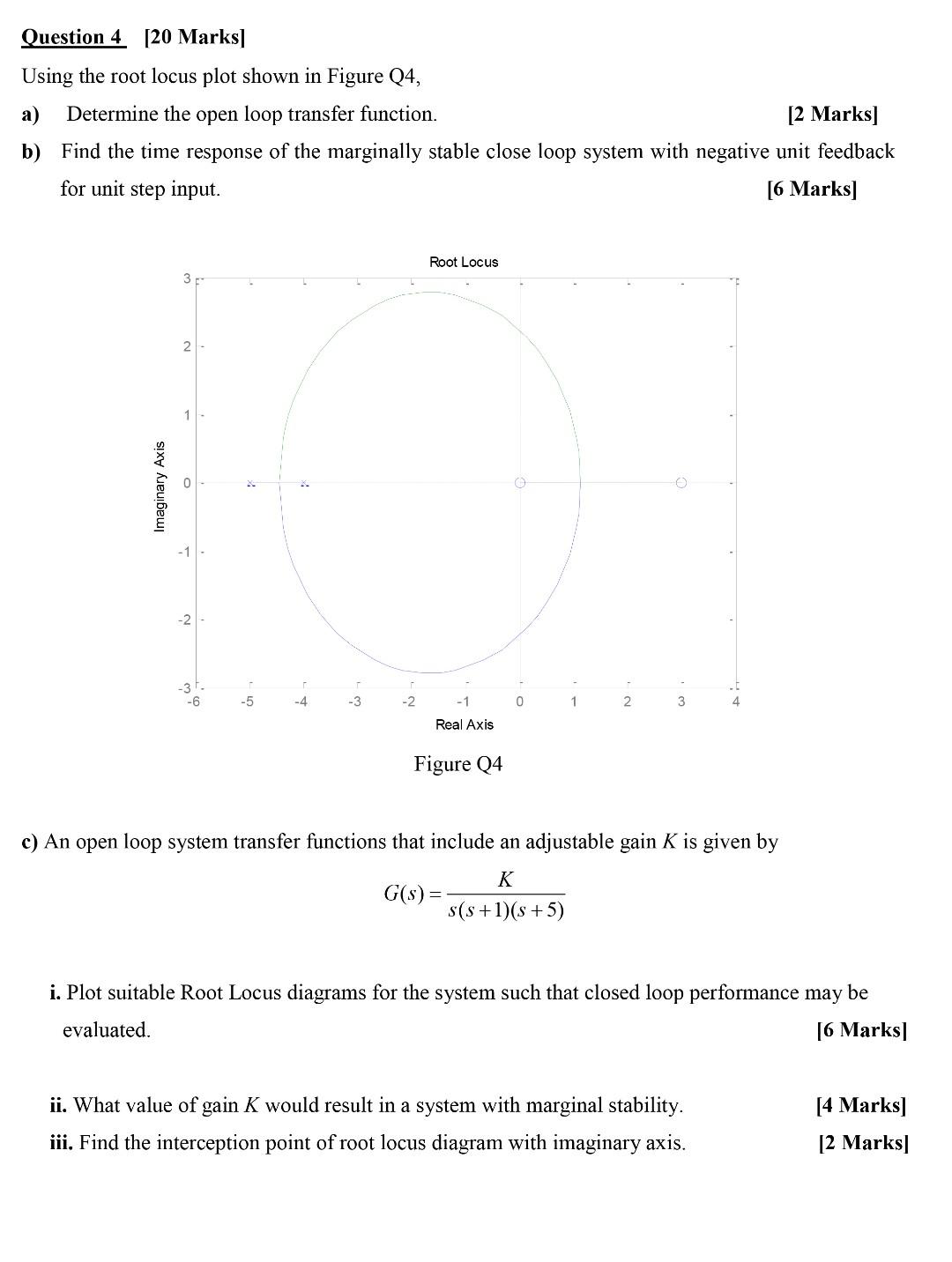 Solved Question 4 20 Marks Using The Root Locus Plot Shown 6909