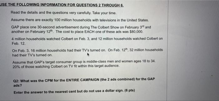Solved USE THE FOLLOWING INFORMATION FOR QUESTIONS 2 THROUGH | Chegg.com