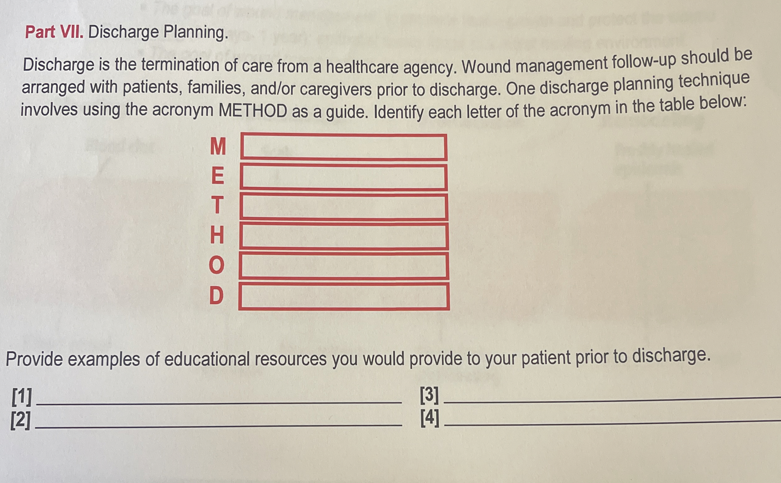 Solved Part VII. Discharge Planning.Discharge is the | Chegg.com