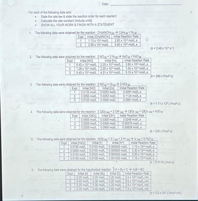 Solved For each of the following data sets: - State the rate | Chegg.com