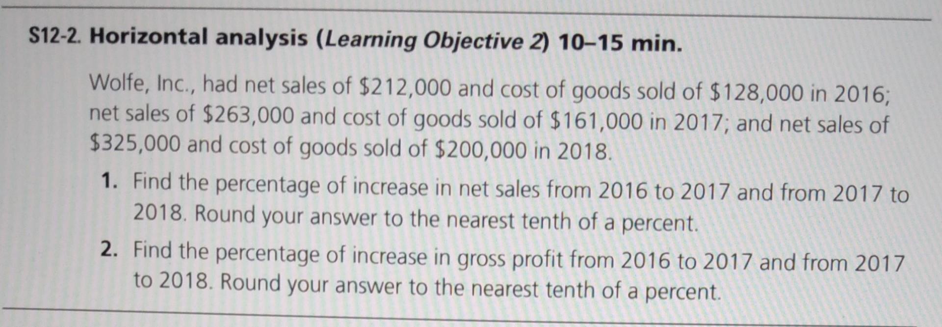 Solved S12-2. Horizontal analysis (Learning Objective 2) | Chegg.com