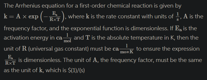 Solved The Arrhenius equation for a first-order chemical | Chegg.com