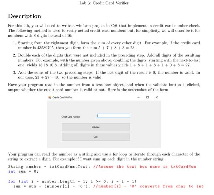 Solved Description For this lab, you will need to write a | Chegg.com