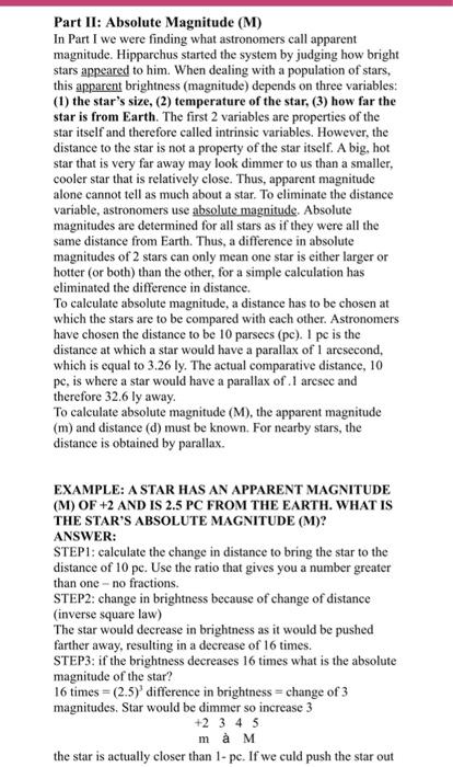 Solved LAB 6 ABSOLUTE AND APPARENT MAGNITUDE Part I: | Chegg.com