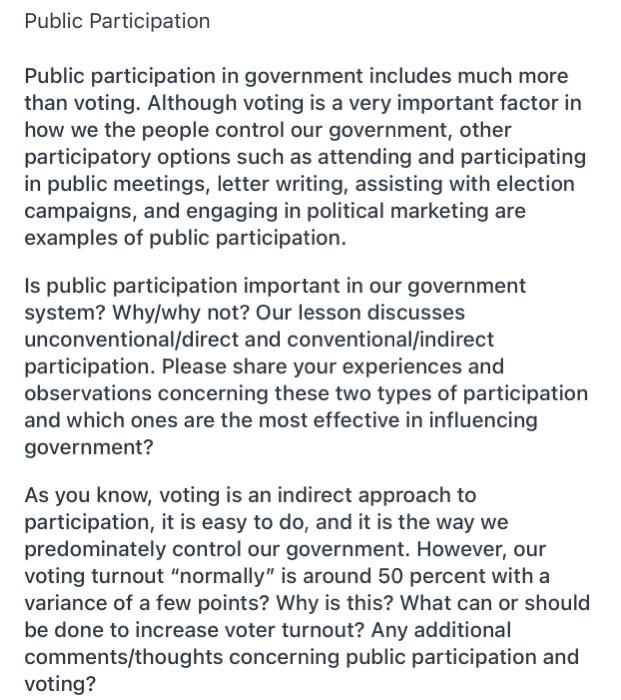 Public Participation Public participation in | Chegg.com