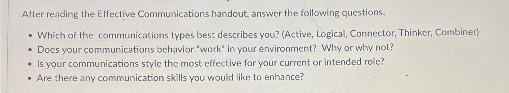 Solved After reading the Effective Communications handout, | Chegg.com