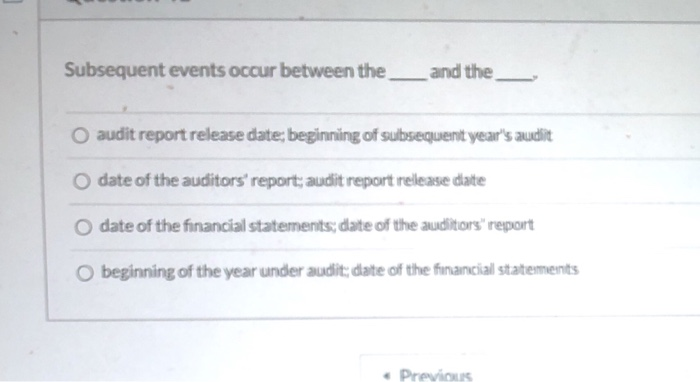 Solved Subsequent events occur between the and the O audit | Chegg.com