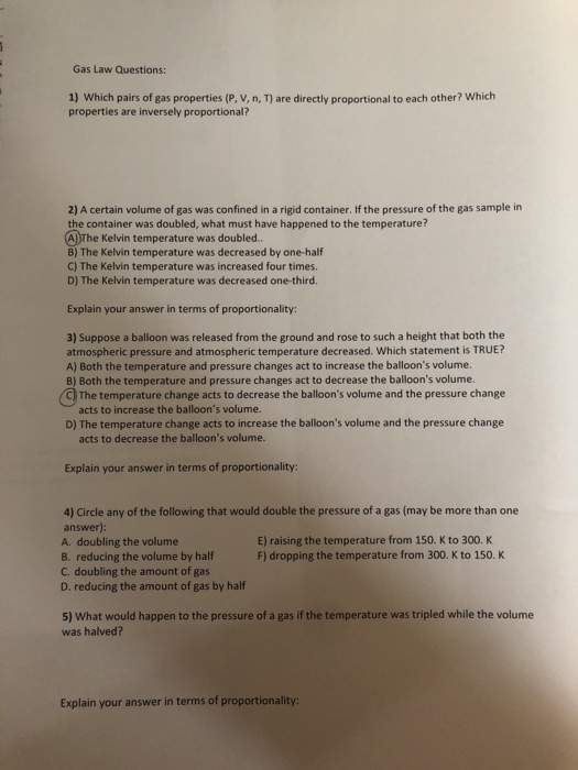 Solved Gas Law Questions: 1) Which pairs of gas properties | Chegg.com